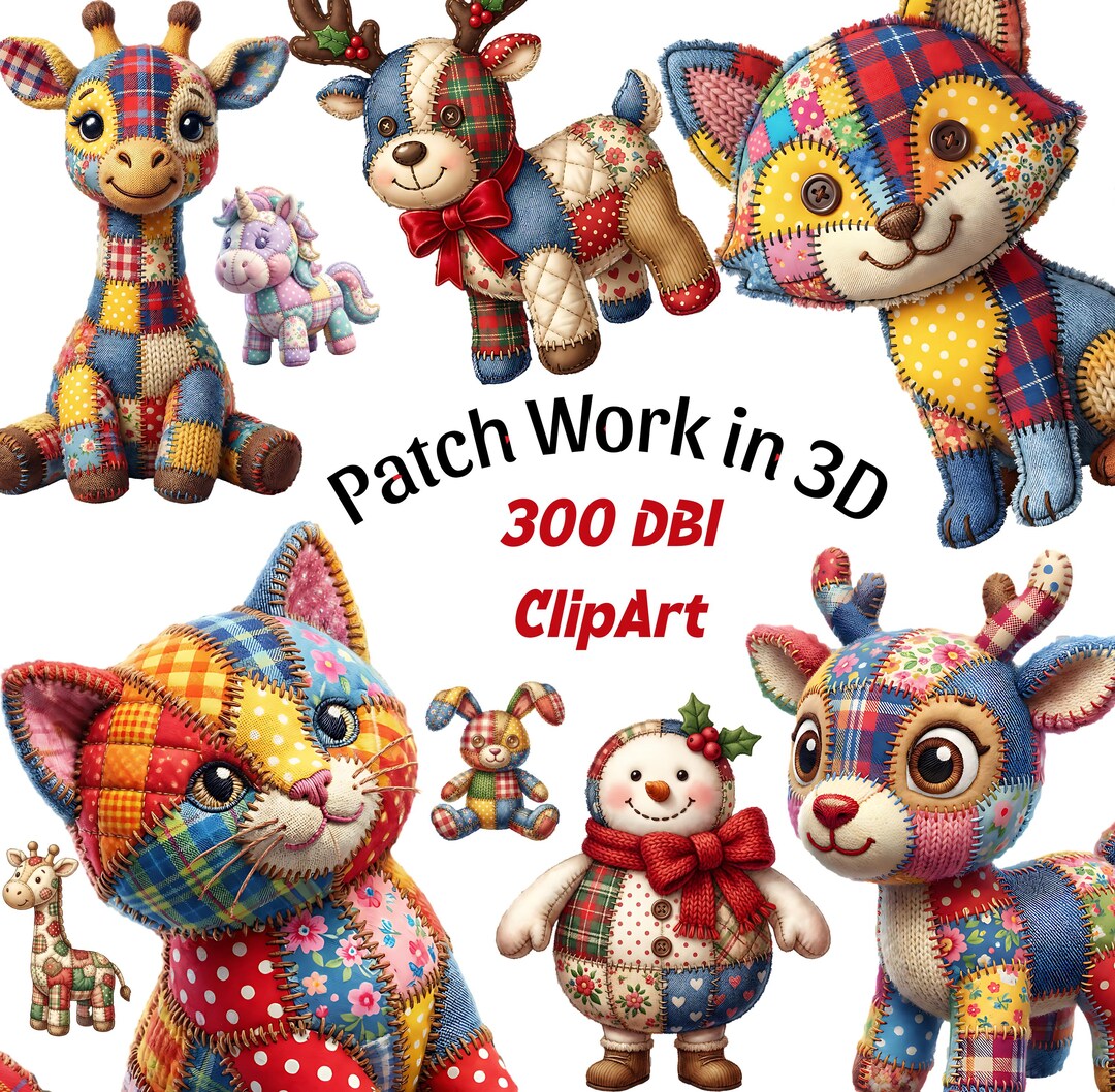 3D Patchwork Animal Clipart Bundle - Etsy