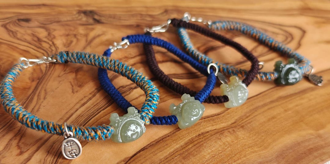 Natural Nephrite Jade Dragon Dumpling Charm Bracelet • S925 Sterling ...