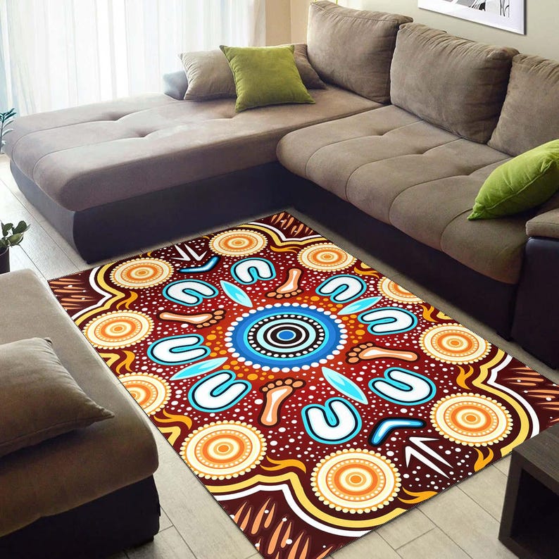 Aboriginal Inspired Area Rug: Aussie Dot Art Footprints Home Décor ...