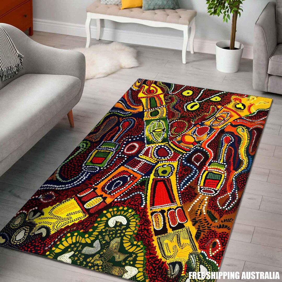 Aboriginal Inspired Dot Art Area Rug: Traditional Australian Boho ...