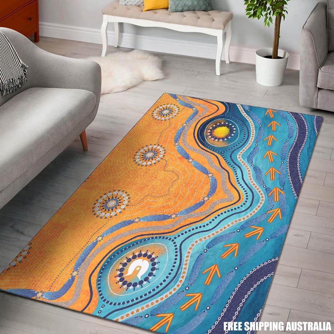 Aboriginal-inspired Area Rug: Coastal Sand & Sea Waves Dot Art Aussie ...