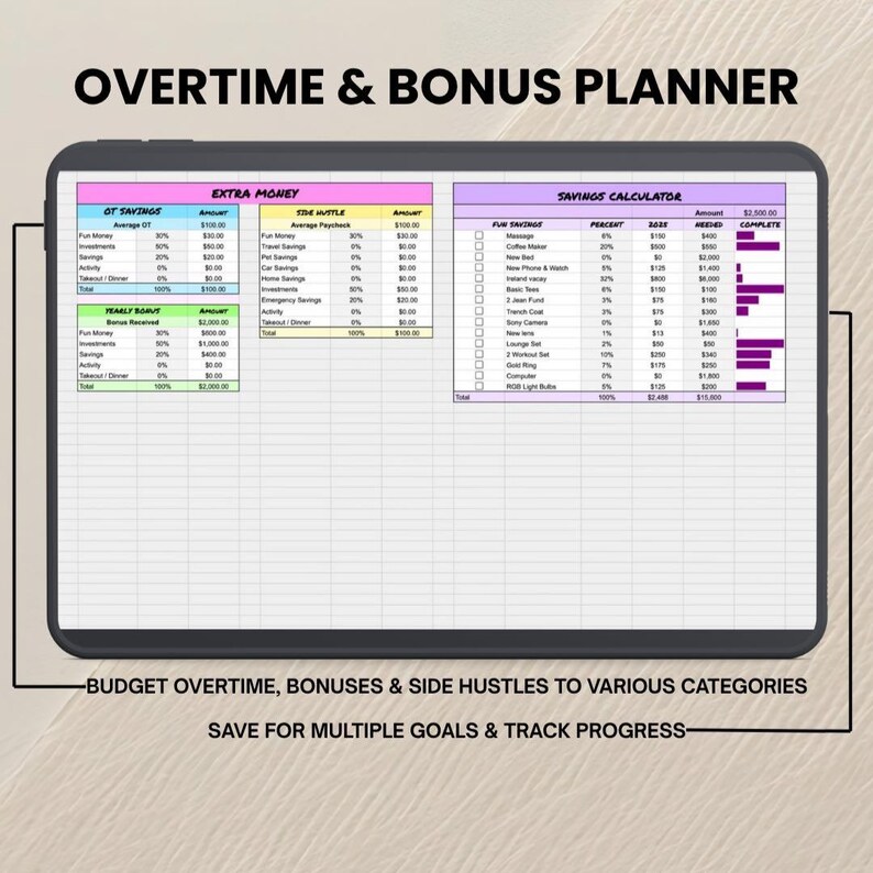 Monthly Budget Planner Spreadsheet: Income, Bills, Savings (digital ...