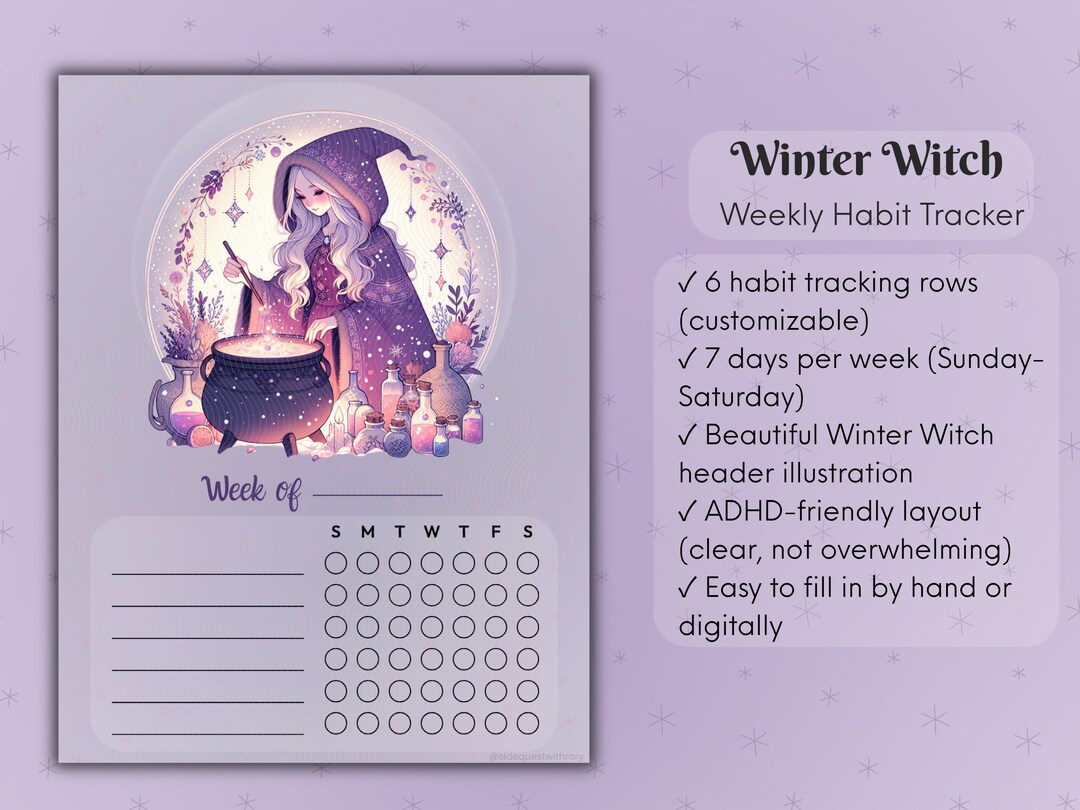Winter Witch Theme | Weekly Habit Tracker Printable | Digital Download ...