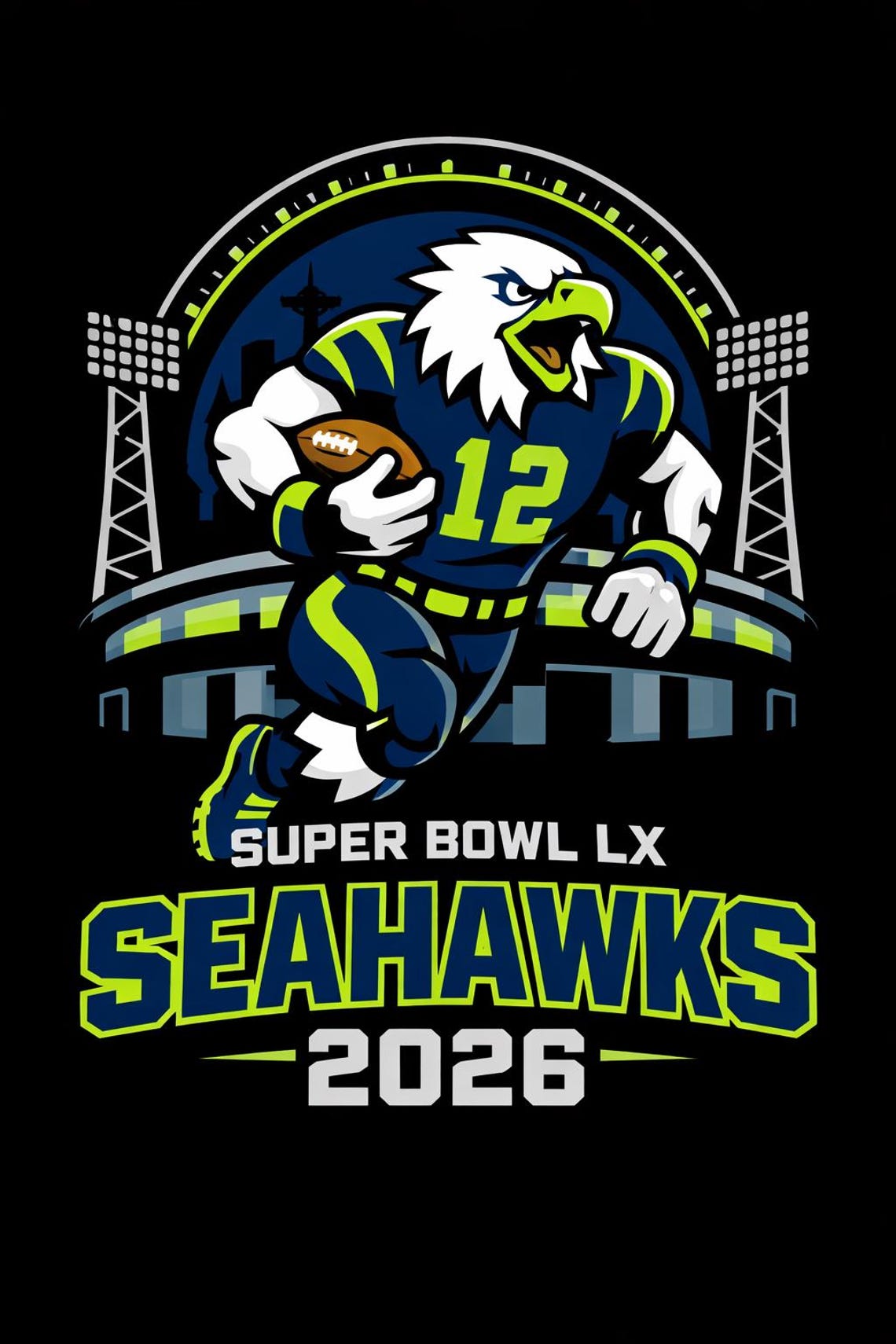 Seattle Football 2026 Champion PNG Hawk Mascot Trophy 12th Fan ...