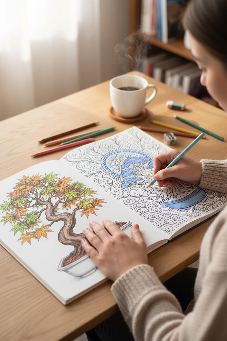 Bonsai Tree Coloring Pages for Adults | Printable Mindfulness Colouring ...