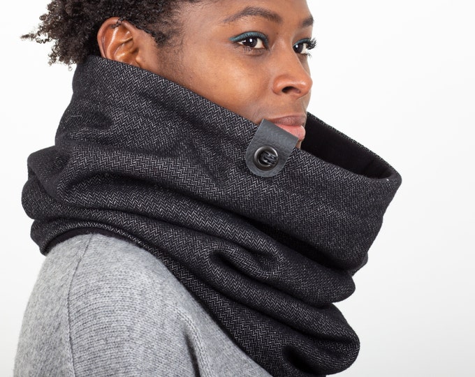 Herringbone Tweed Oversized Neck Warmer, Hooded Scarf, Unisex Snood ...