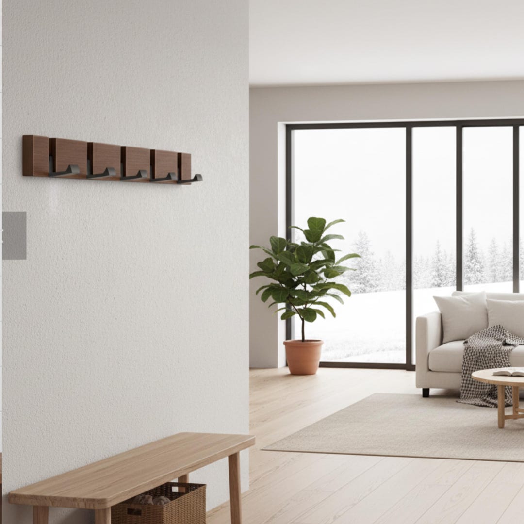 Piano Key Coat Rack – Walnut-colored Bamboo Modern Wall Mounted Hook ...