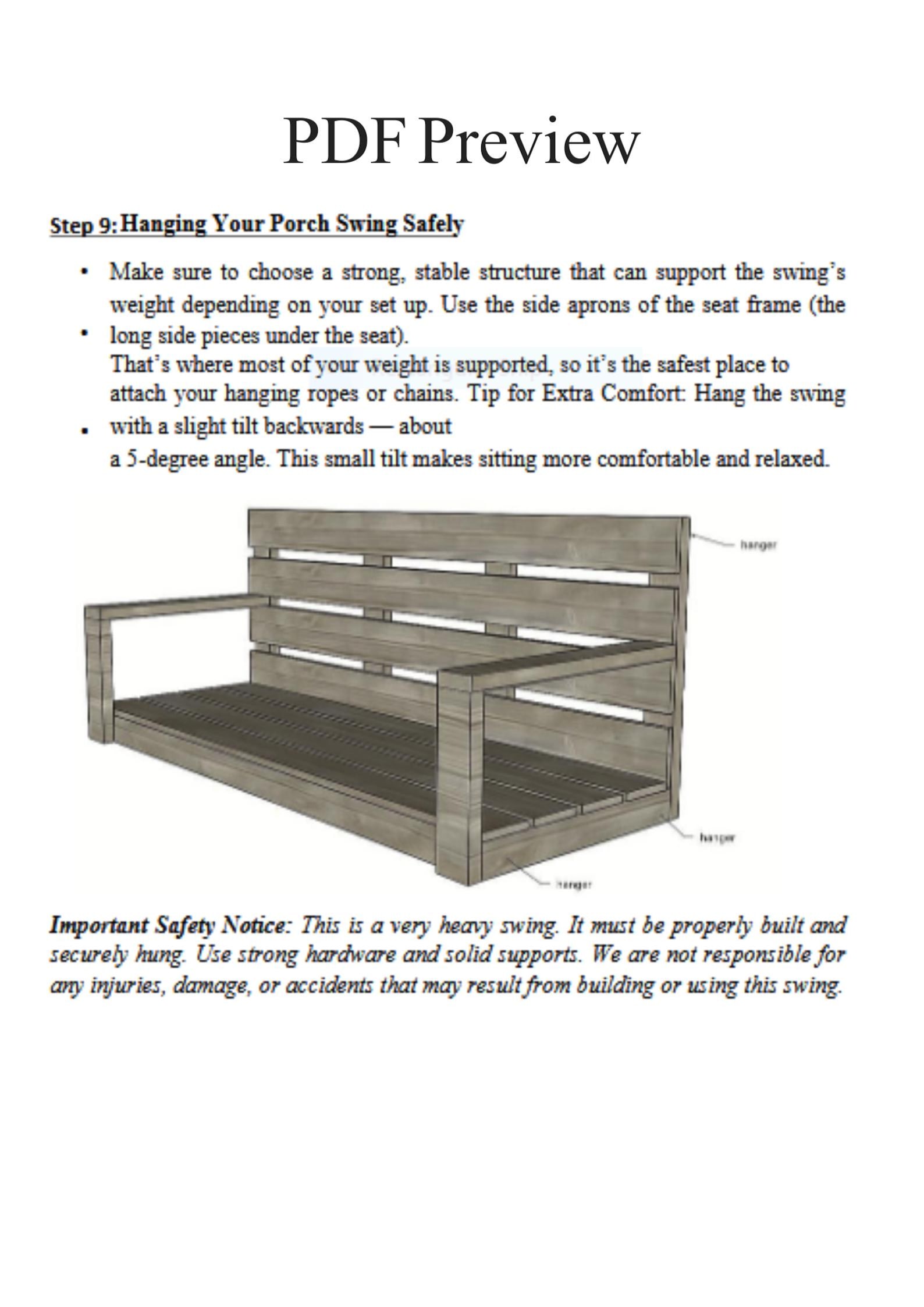Porch Swing DIY Plans | Outdoor Hanging Bench (PDF Download) - Etsy