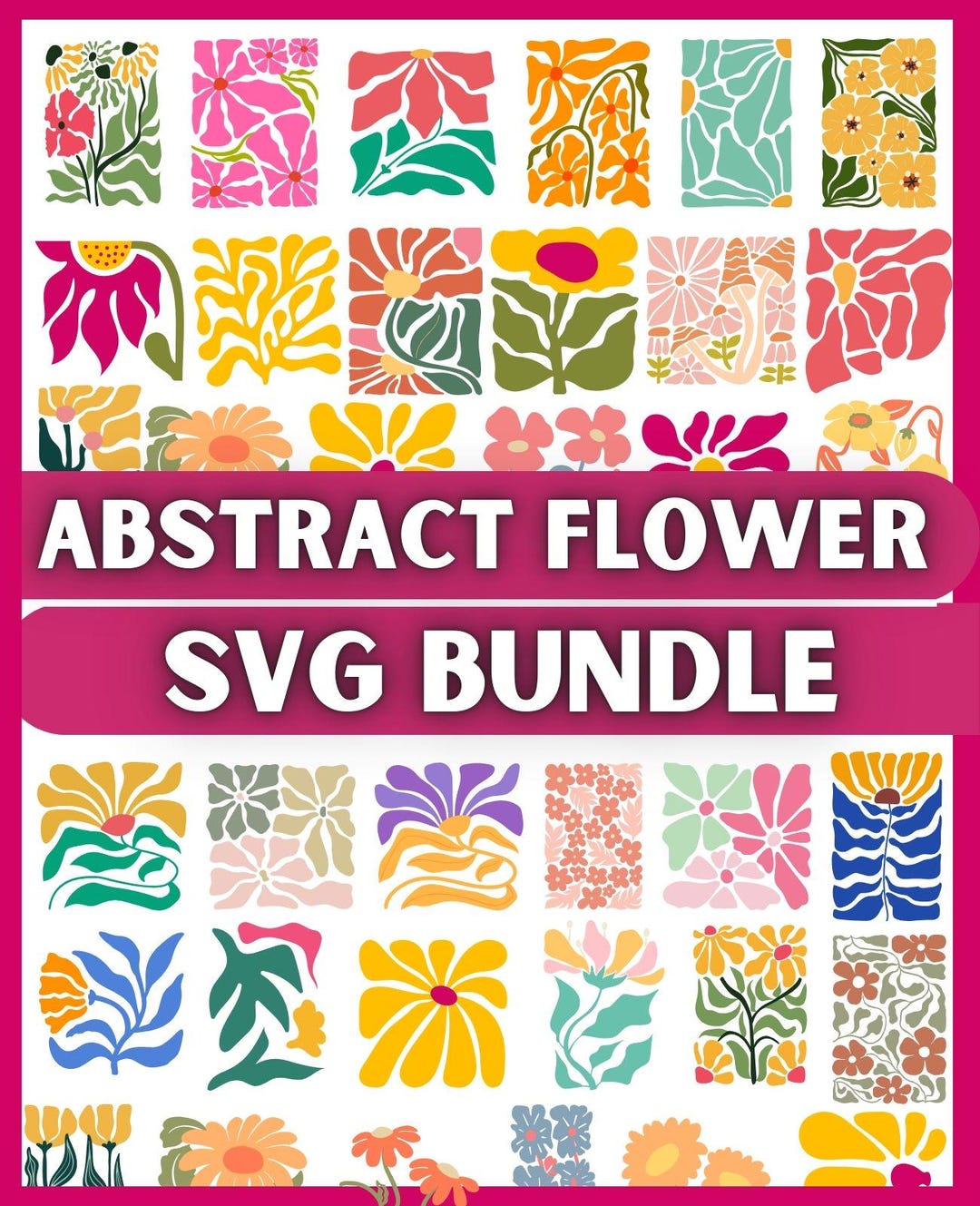 Boho Abstract Flower SVG Bundle, Groovy Floral Clipart (digital ...
