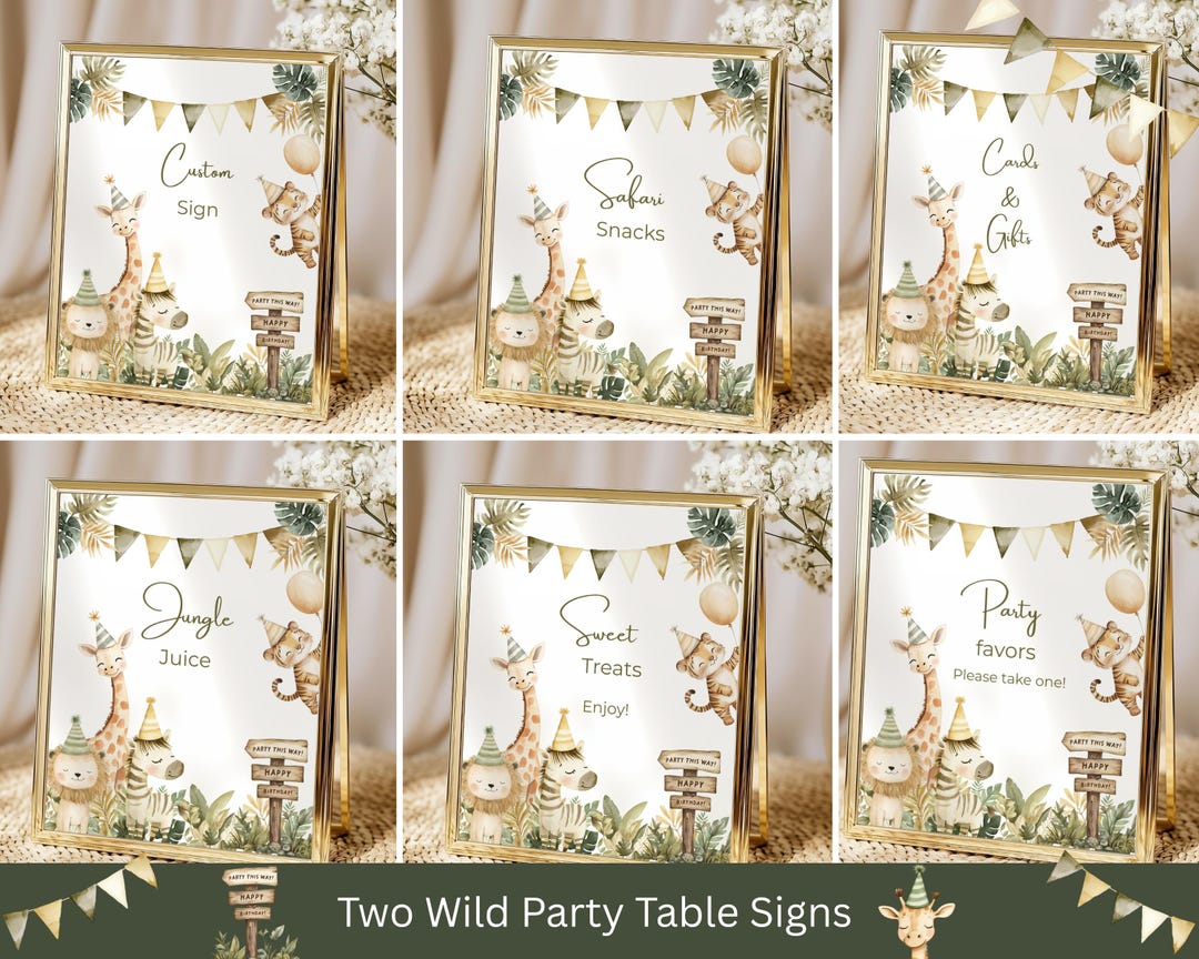Two Wild Safari Birthday Signs, Jungle Decor (printable 8x10) - Etsy