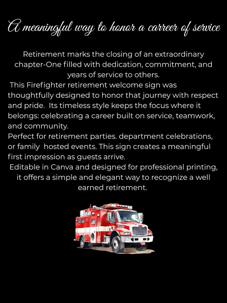 Retirement Party Welcome Sign|firefighter Retirement| Editable Canva ...