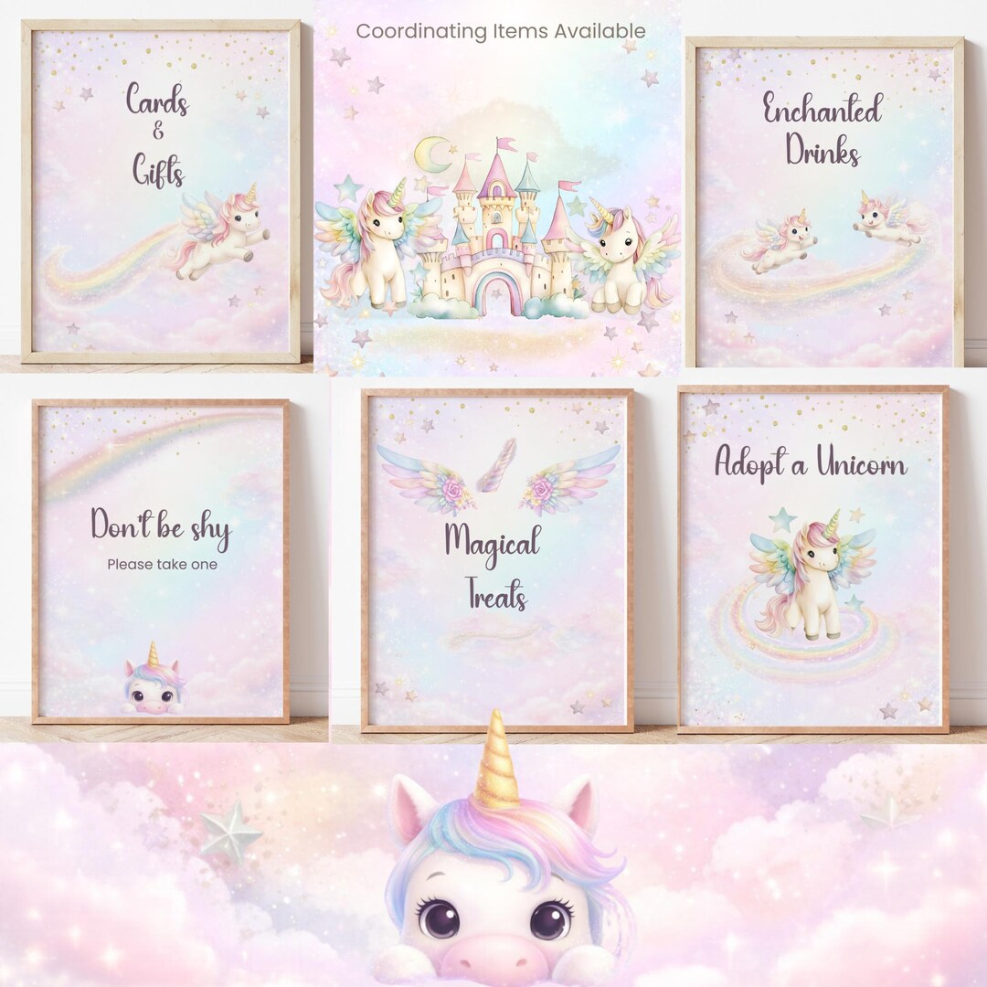 Editable Unicorn Party Signs 8x10 – Printable Pastel Unicorn Birthday ...