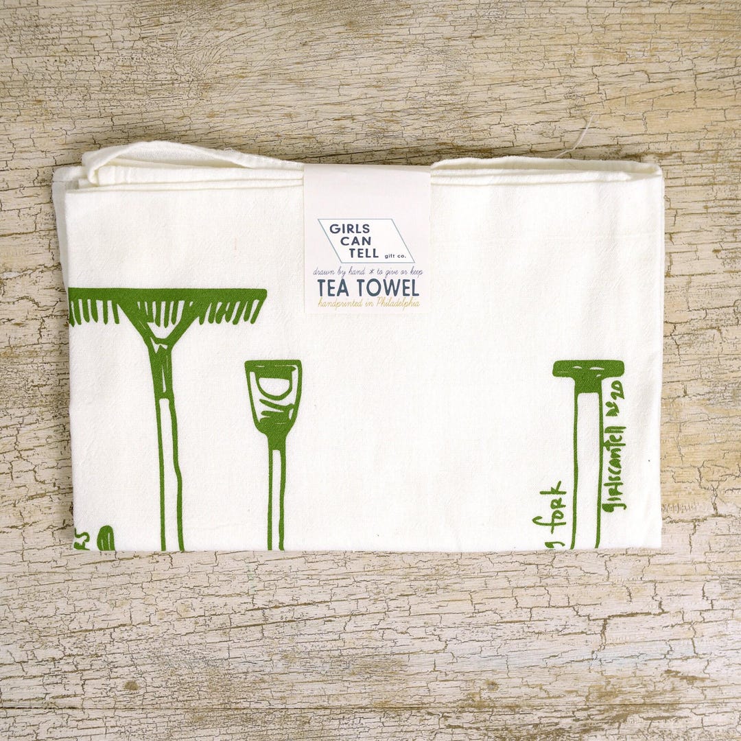 Garden Tools Tea Towel, Kitchen Towels, Floursack Cotton, Tea Towels ...