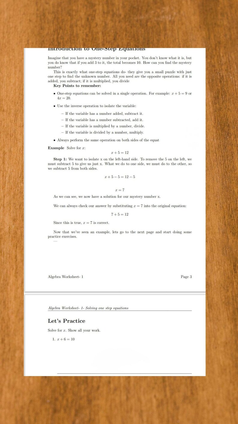 Algebra Worksheet 1- One-step Step Equations - Beginner - Math Mastery ...