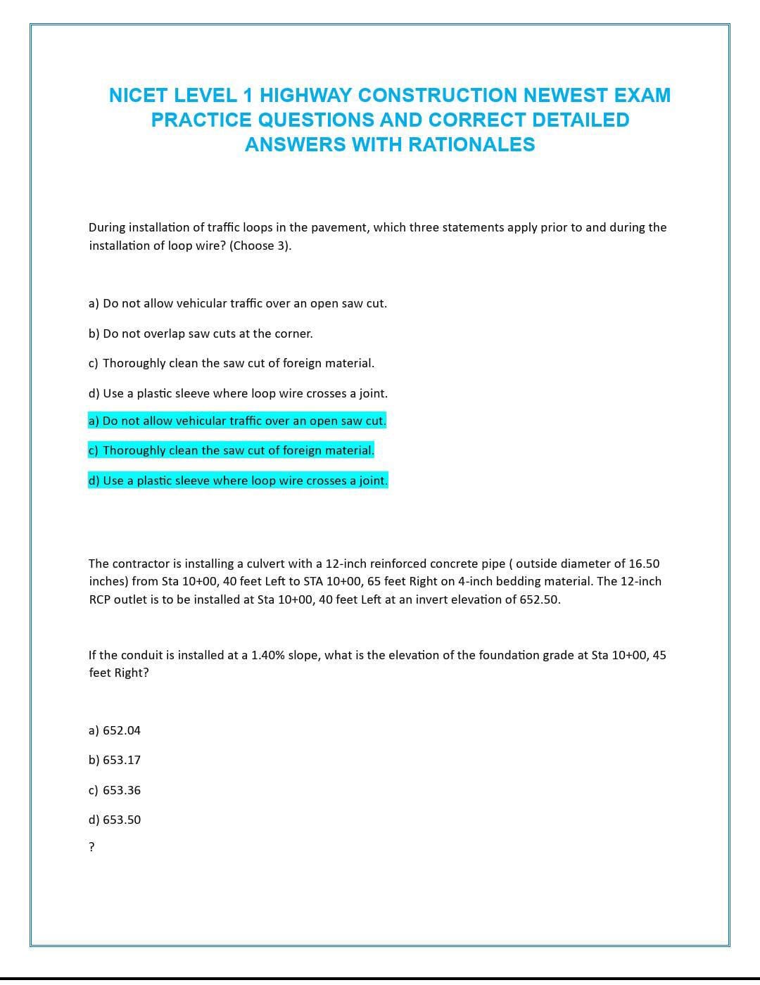 NICET Level 1 Highway Construction Exam: Practice Questions - Etsy