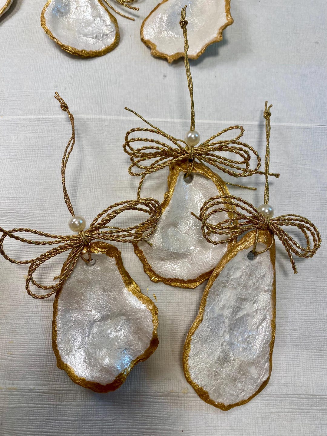 Handcrafted Angel Oyster Shell Ornament With a Pearl Accent and Gold ...