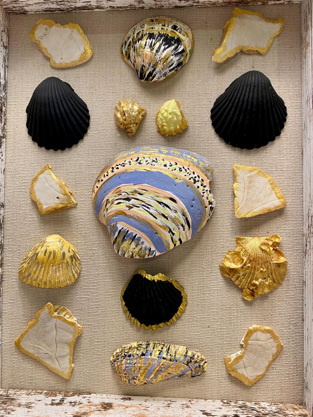 Custom Hand Painted Shell Artwork: Black/gold/white 8x10 Shadowbox - Etsy