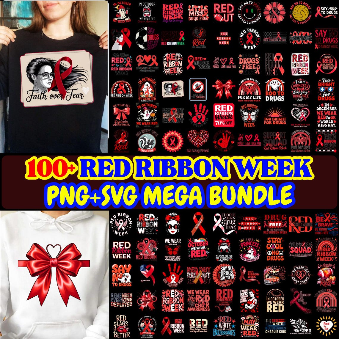Red Ribbon Week SVG PNG Bundle: Drug-free Awareness Designs (digital ...