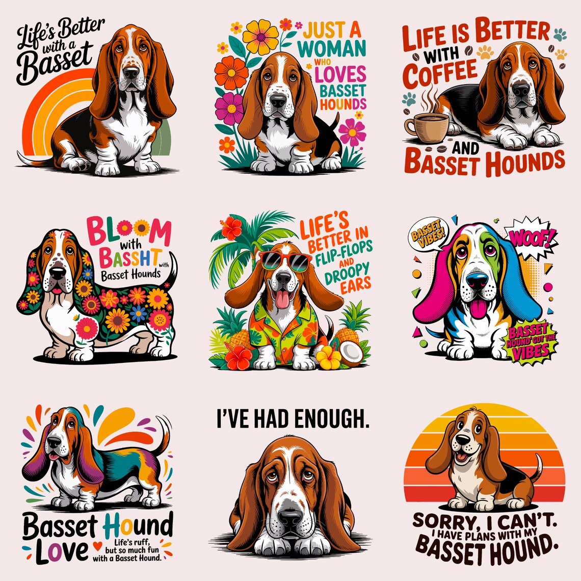 Basset Hound PNG & SVG Bundle | Dog Lover Gift 14x14 Inch| 300 DPI ...