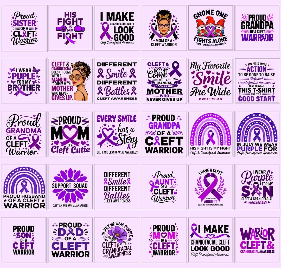 30+ Cleft Craniofacial Awareness | PNG & SVG Bundle | Purple Ribbon ...