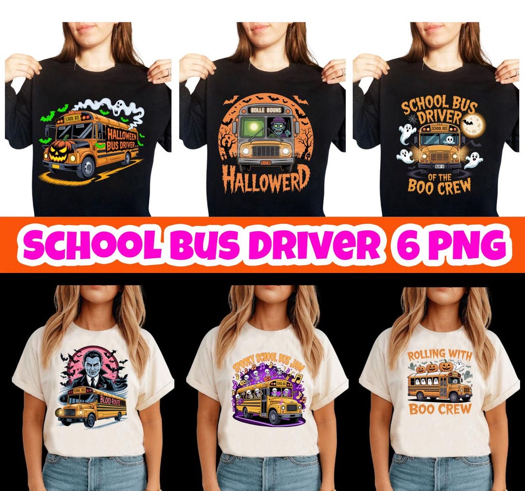 Halloween School Bus Driver PNG Bundle: Spooky Clipart Designs (digital ...