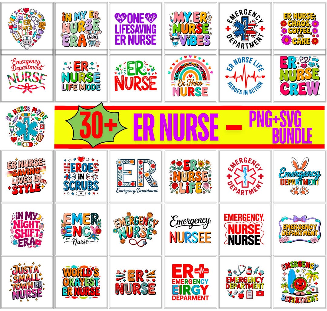 30+ ER Nurse SVG PNG Bundle | Emergency Room | Nursing Student | 14x14 ...