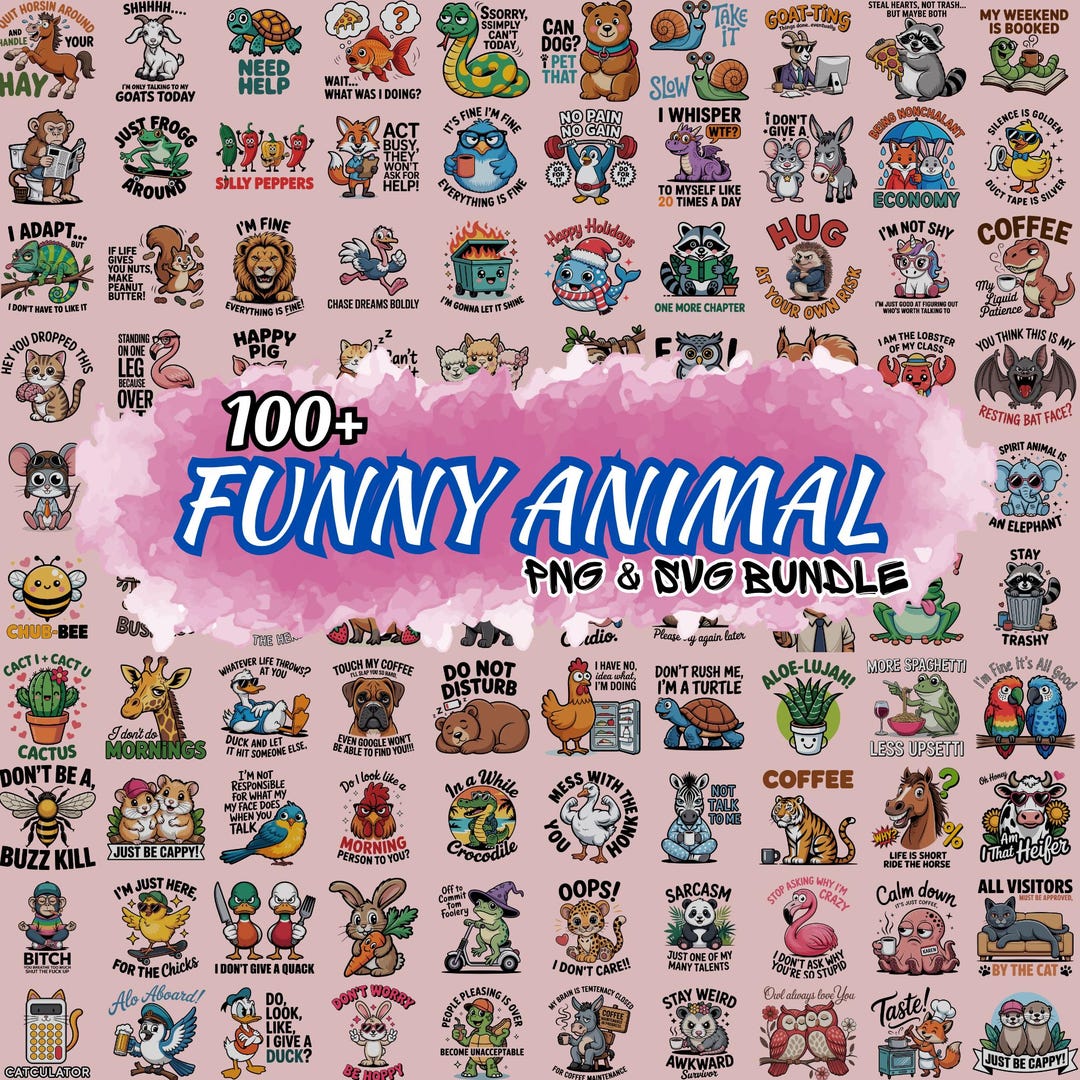 Funny Animal Svg Bundle | 100+ Sarcastic Png Designs | Critter Quotes ...