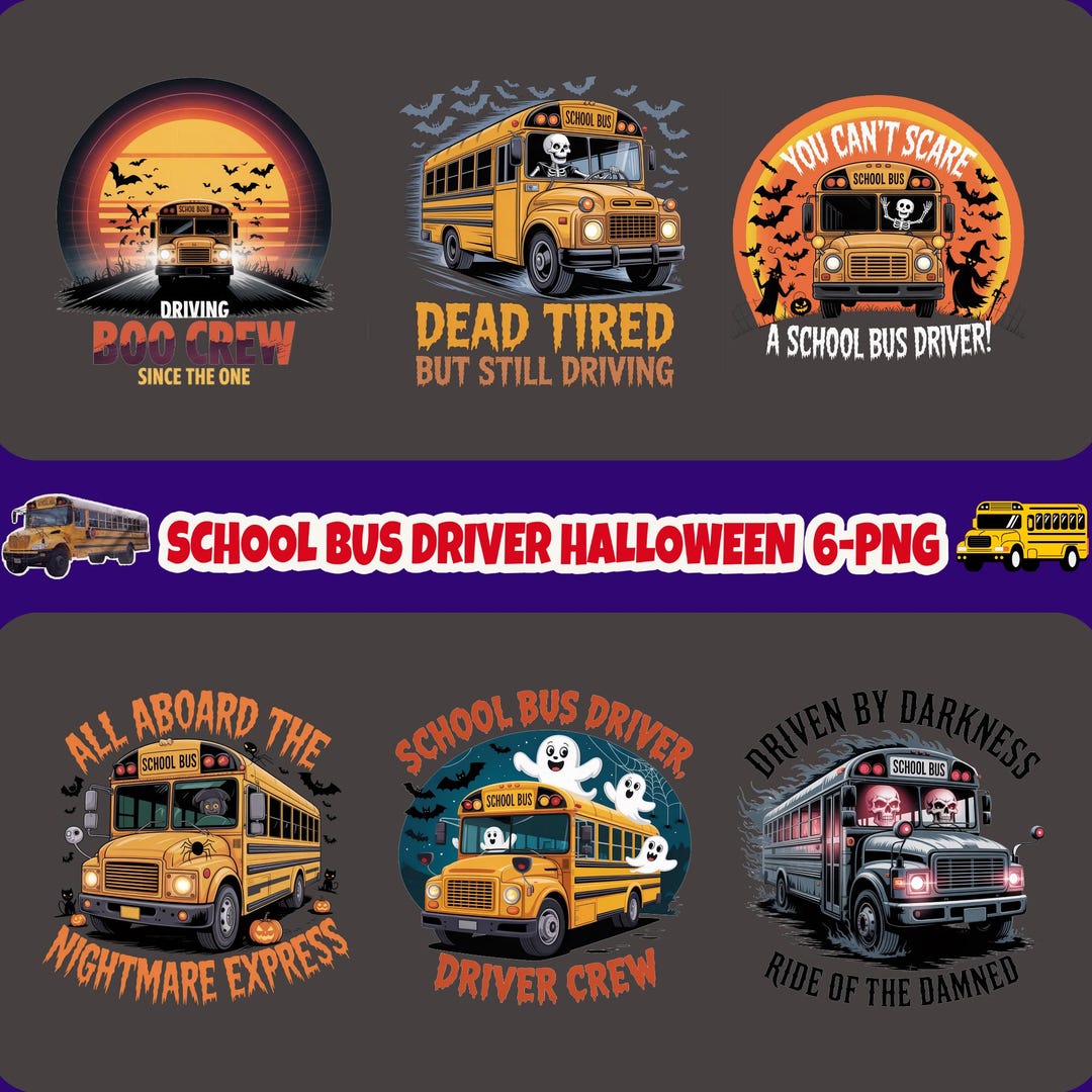 Halloween School Bus Driver PNG Bundle: 6 Spooky Designs (digital ...