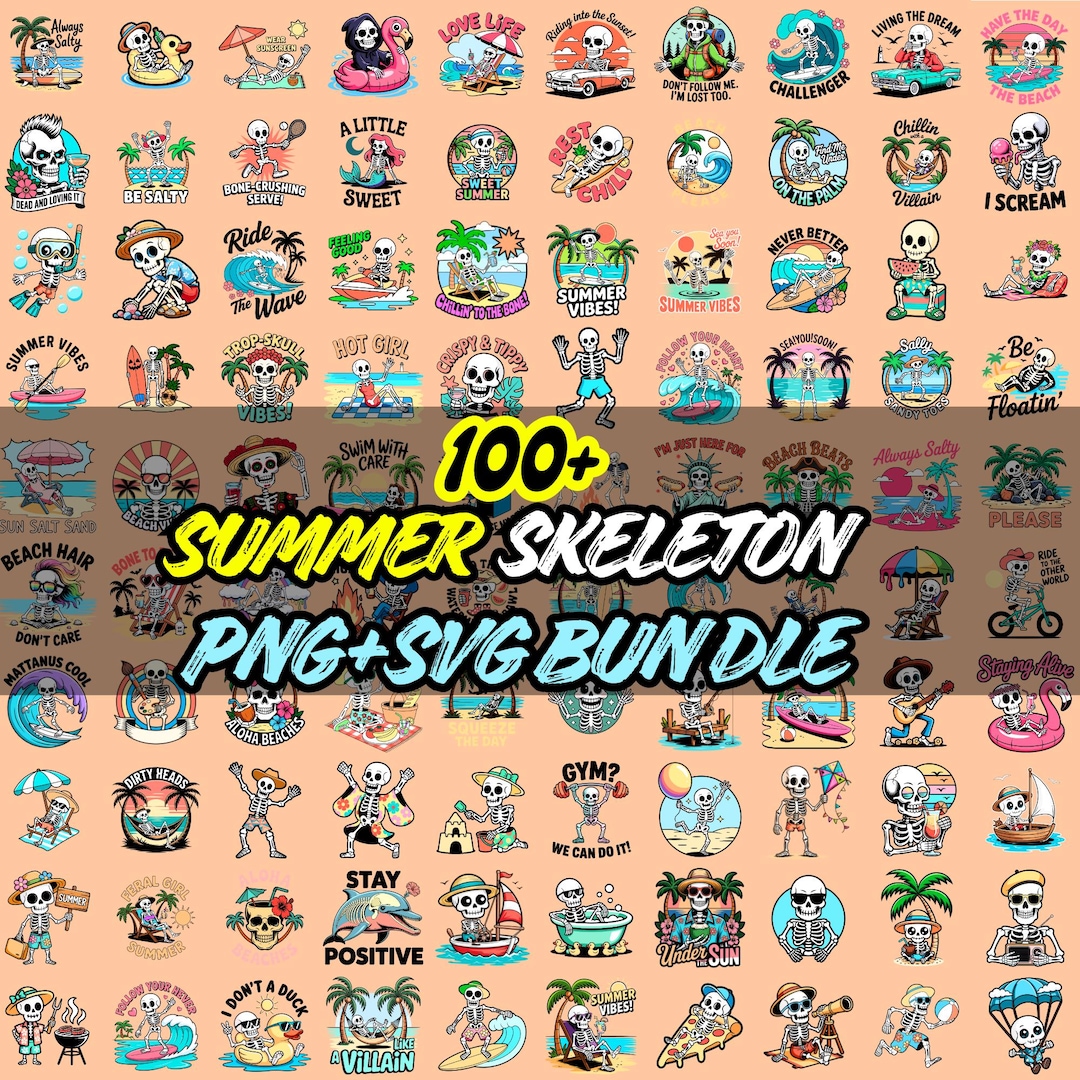 Skeleton PNG SVG Bundle | Funny Beach Clipart | Summer Vibes | 300 Dpi ...