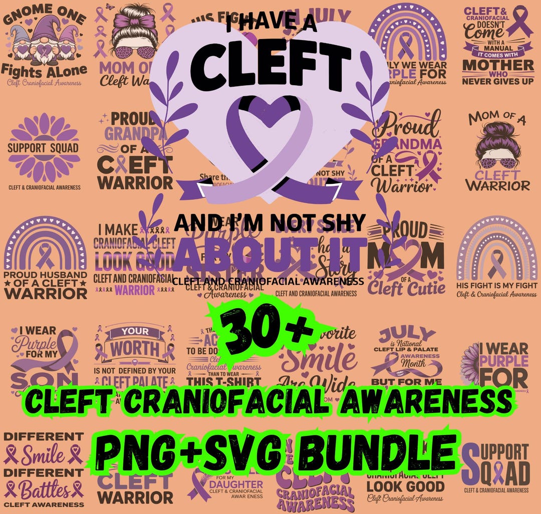 Cleft & Craniofacial Awareness PNG SVG Bundle: Purple Ribbon Clipart ...