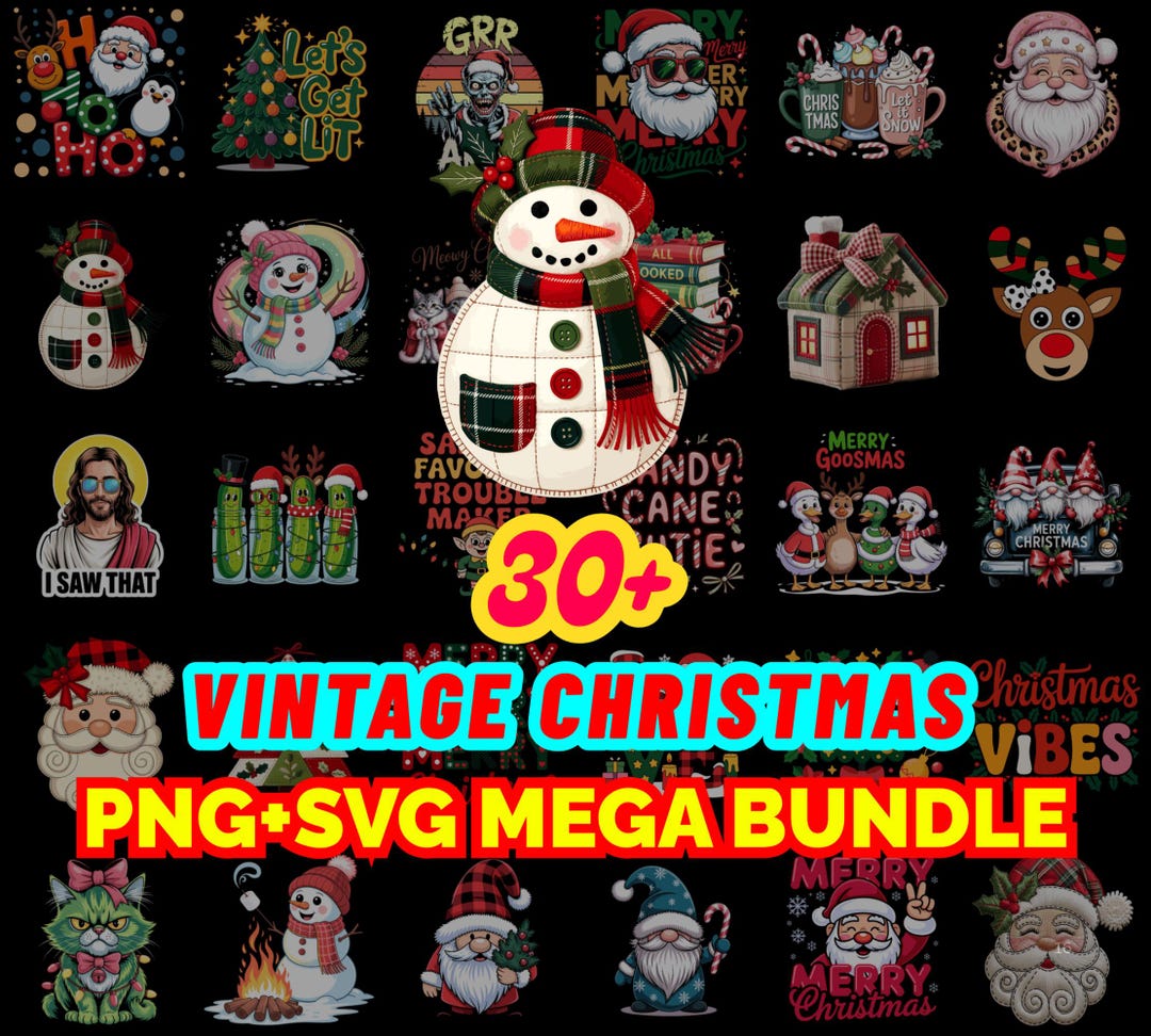 Vintage Christmas Clipart Bundle | Retro Holiday PNG SVG (30+) - Etsy