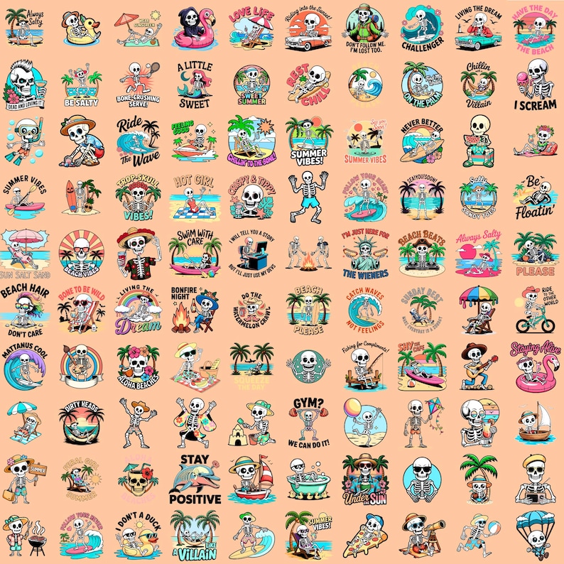 Skeleton PNG SVG Bundle | Funny Beach Clipart | Summer Vibes | 300 Dpi ...