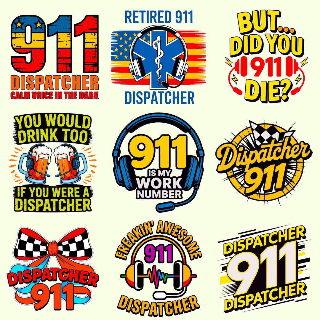 911 Dispatcher T-shirt Bundle - 9 PNG Files - Digital Download, 300 DPI ...