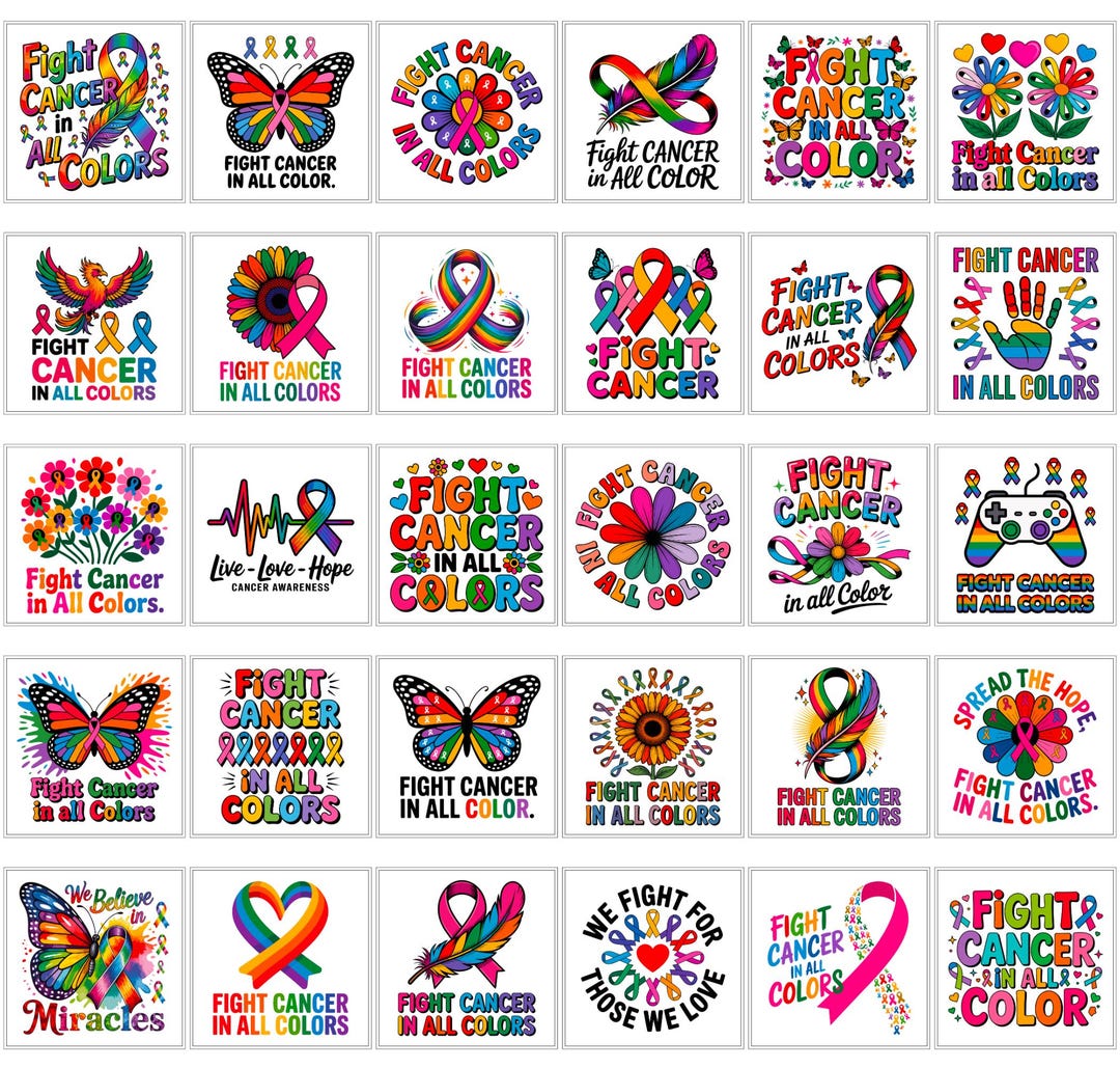 Fight Cancer Awareness Ribbon Designs: 30+ PNG Bundle - Etsy