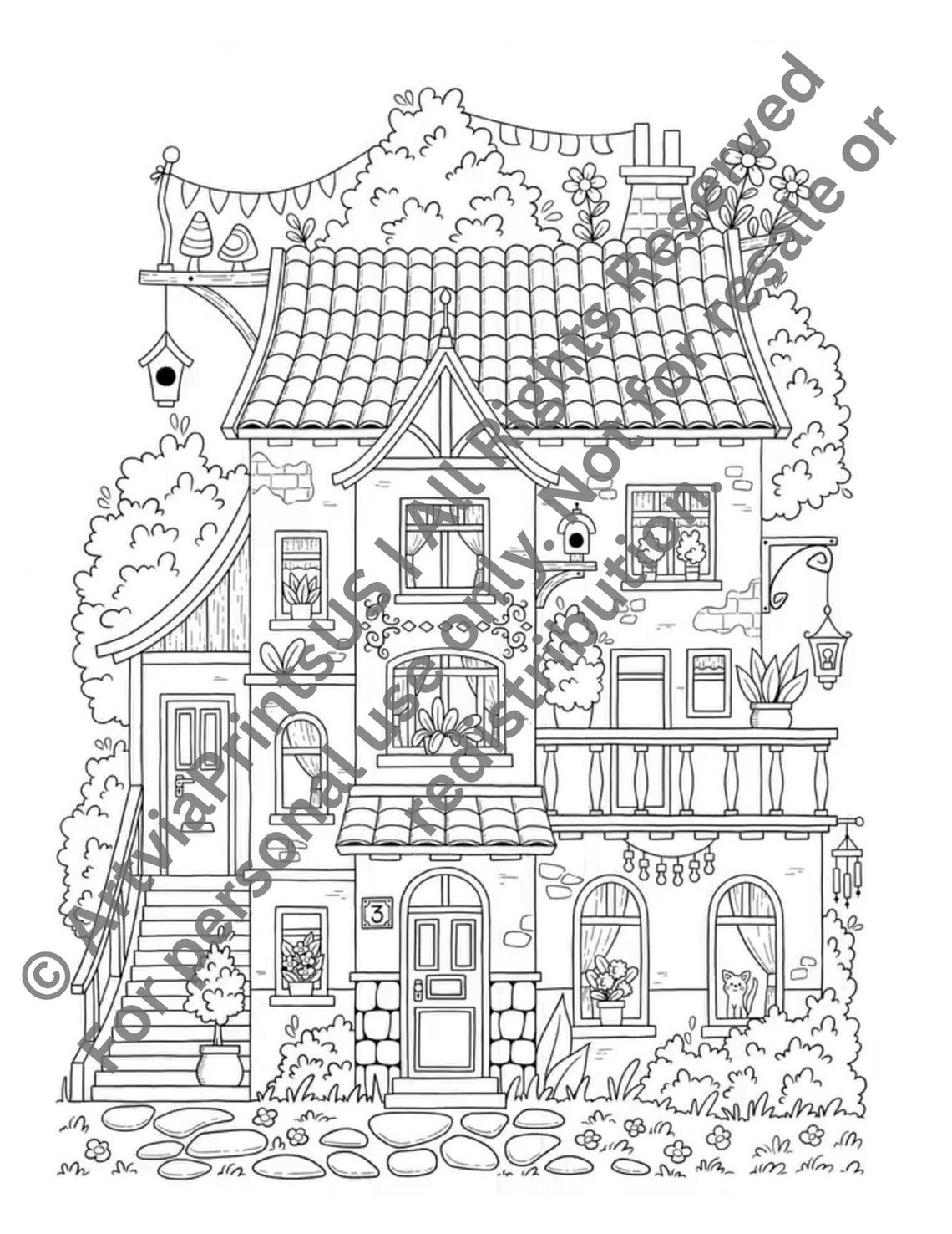 Cute and Cozy House Coloring Pages for Adults & Teens- Downloadable PDF ...