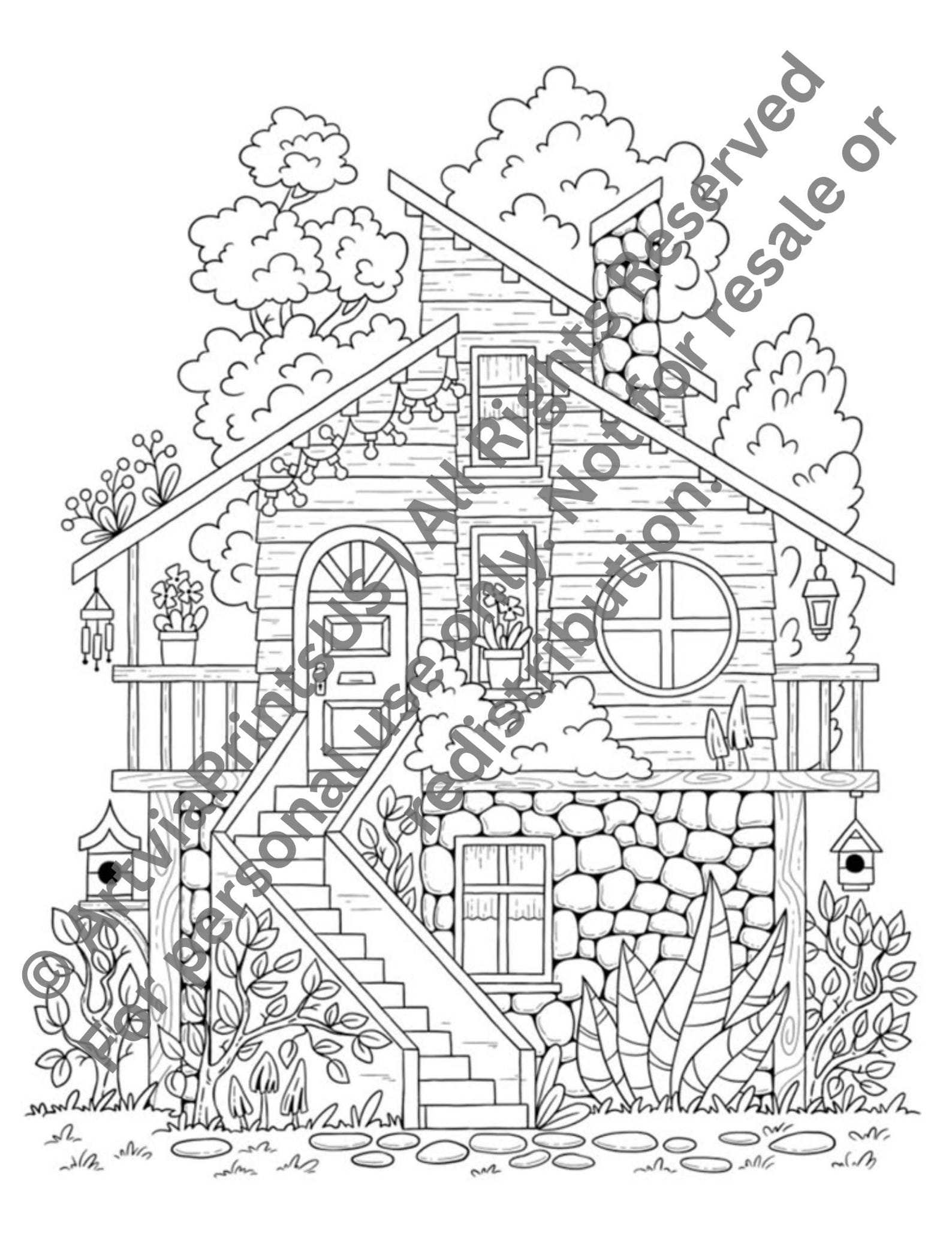 Cute and Cozy House Coloring Pages for Adults & Teens- Downloadable PDF ...