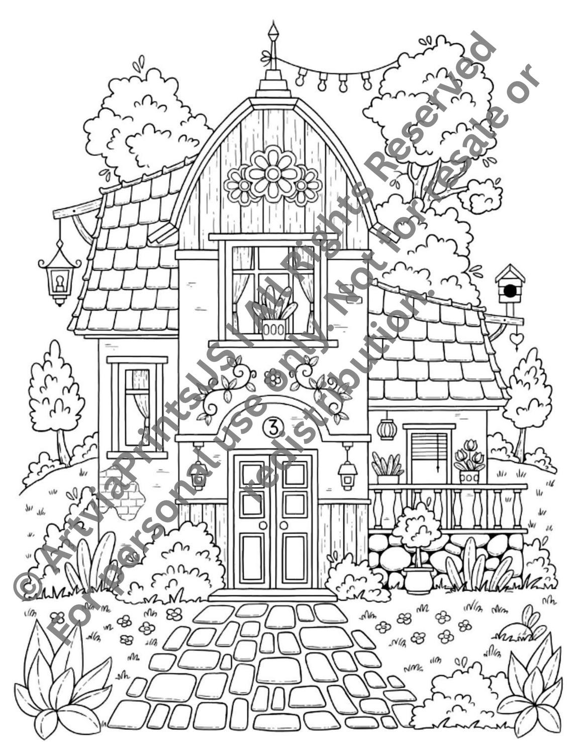 Cute and Cozy House Coloring Pages for Adults & Teens- Downloadable PDF ...