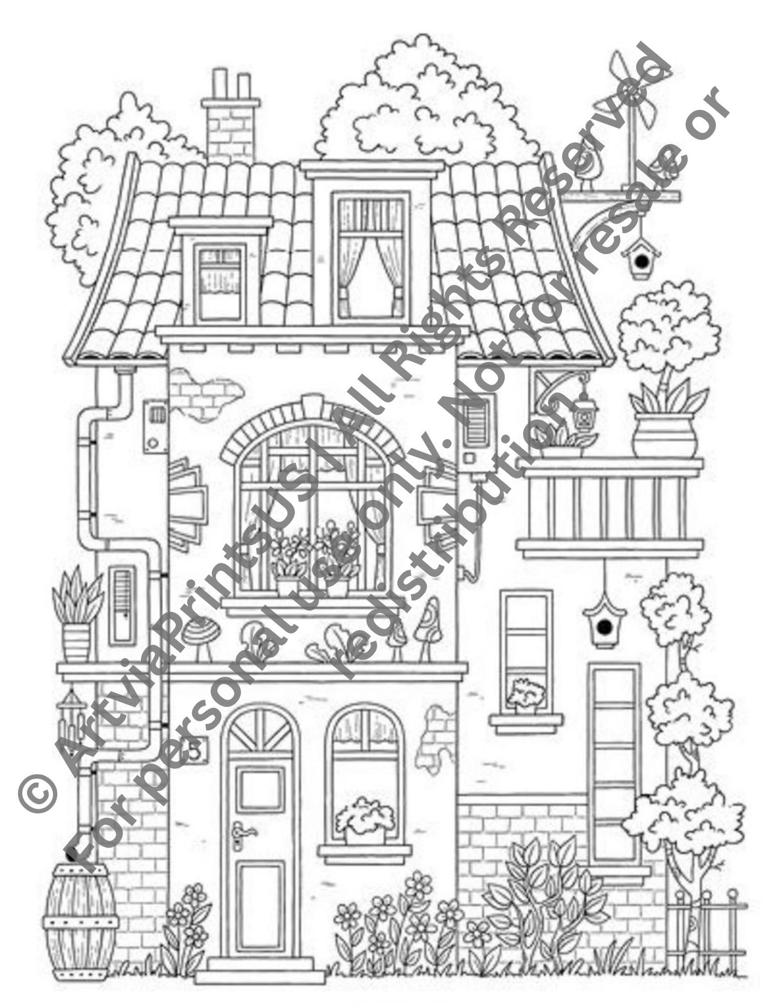 Cute and Cozy House Coloring Pages for Adults & Teens- Downloadable PDF ...