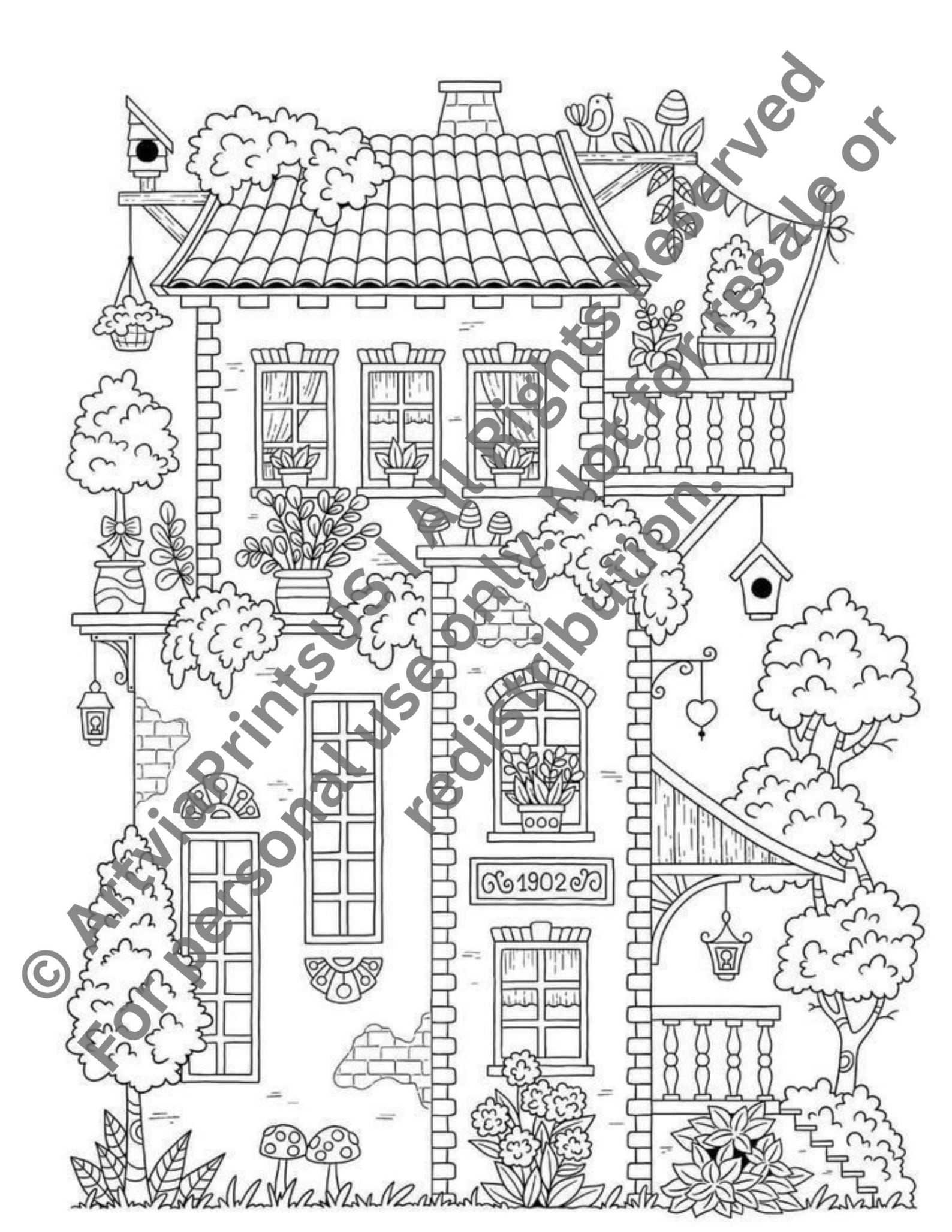 Cute and Cozy House Coloring Pages for Adults & Teens- Downloadable PDF ...