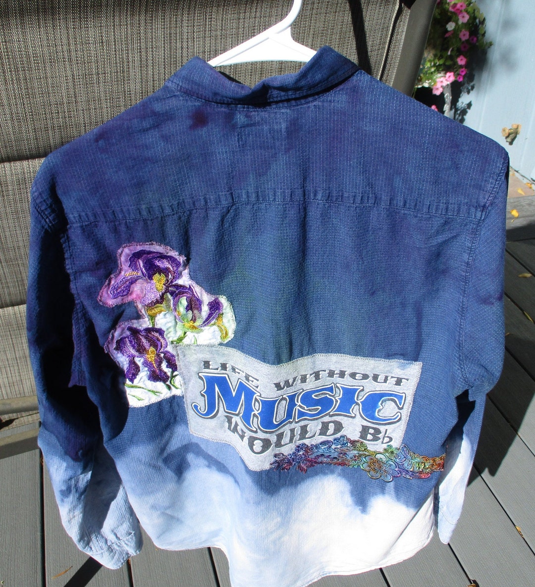 Bleached Womens Denim Shirt Iris, Repurpose Slogan Tshirt, Bohemian ...