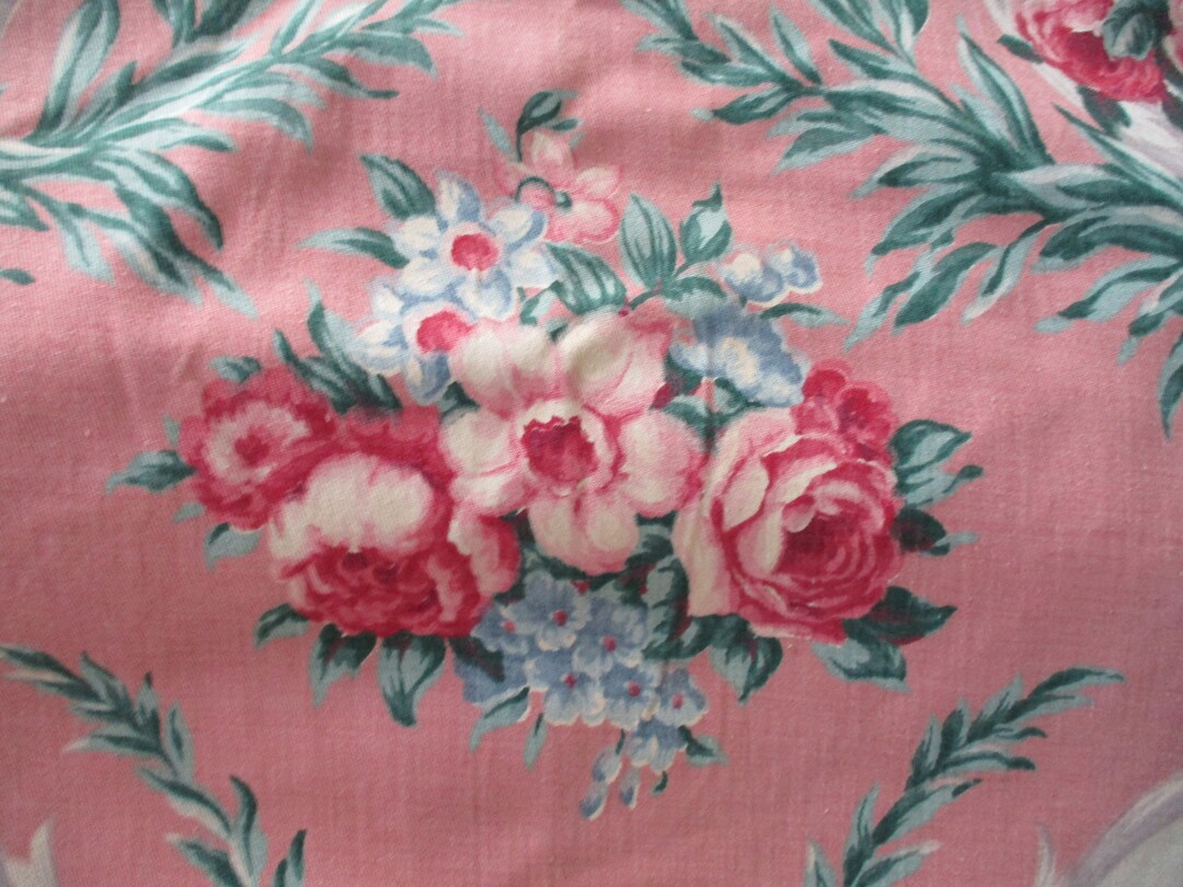 Vintage Barkcloth Light Salmon Color Barkcloth, Cameo Bouquets, Curtain ...