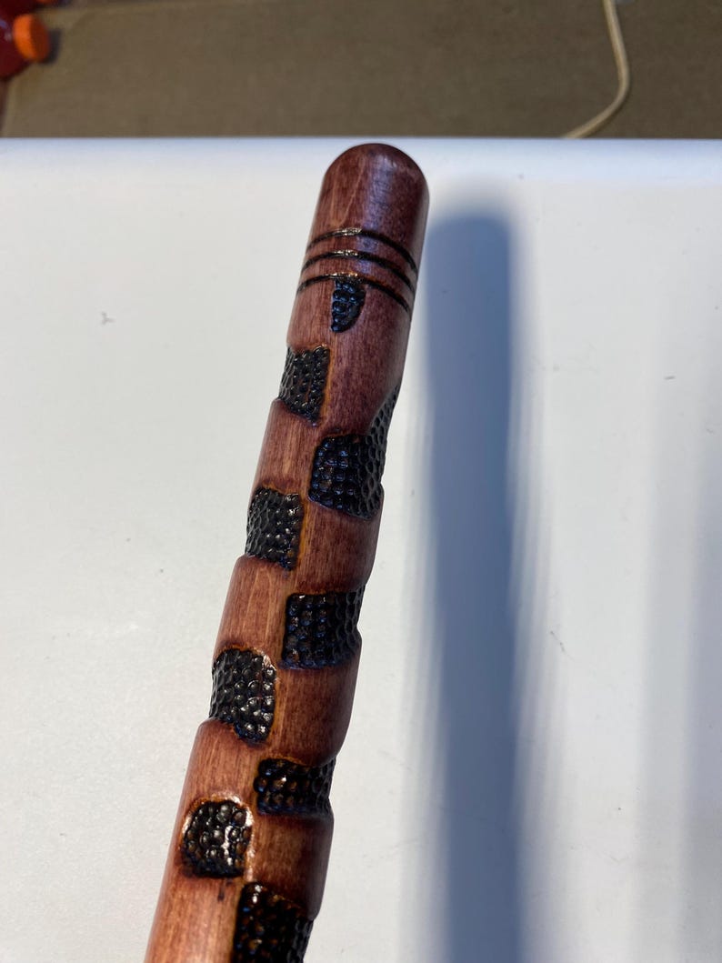 48 X 1.25 Inch Hardwood Walking Stick Depicting Abstract Design ...