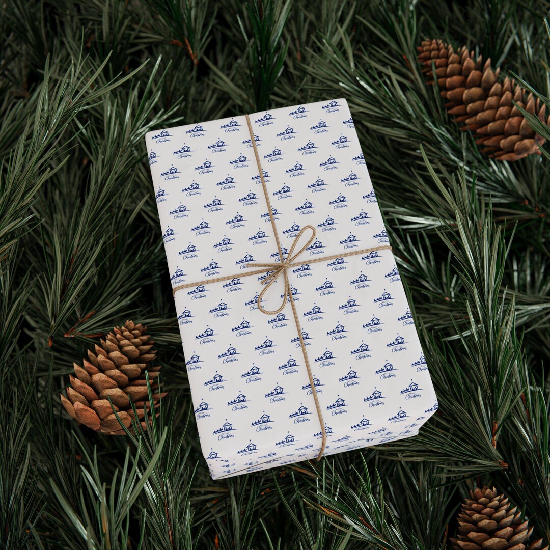 Blue Church Sketch Wrapping Paper | Religious Holiday Pattern - Etsy