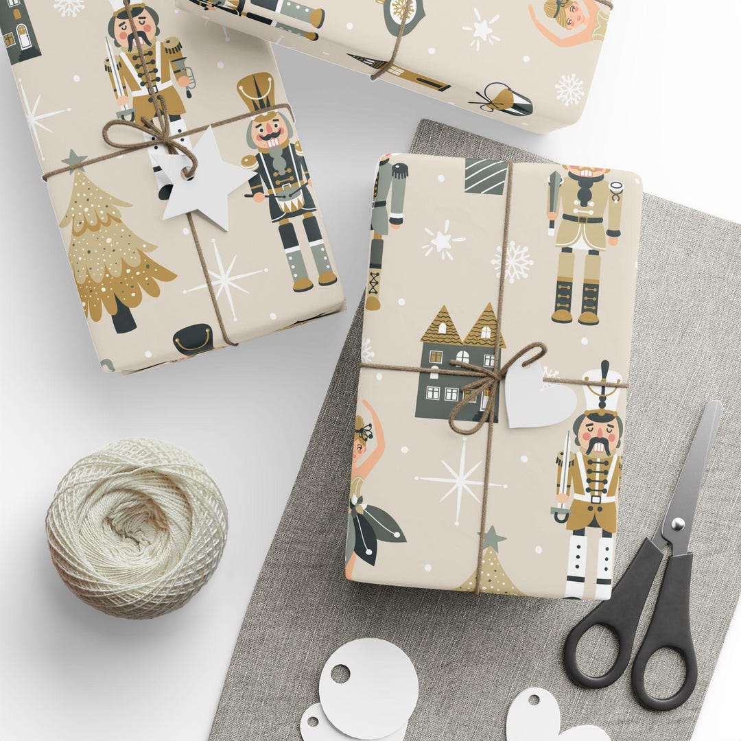 Nutcracker Pattern Wrapping Paper | Neutral Holiday Gift Wrap - Etsy