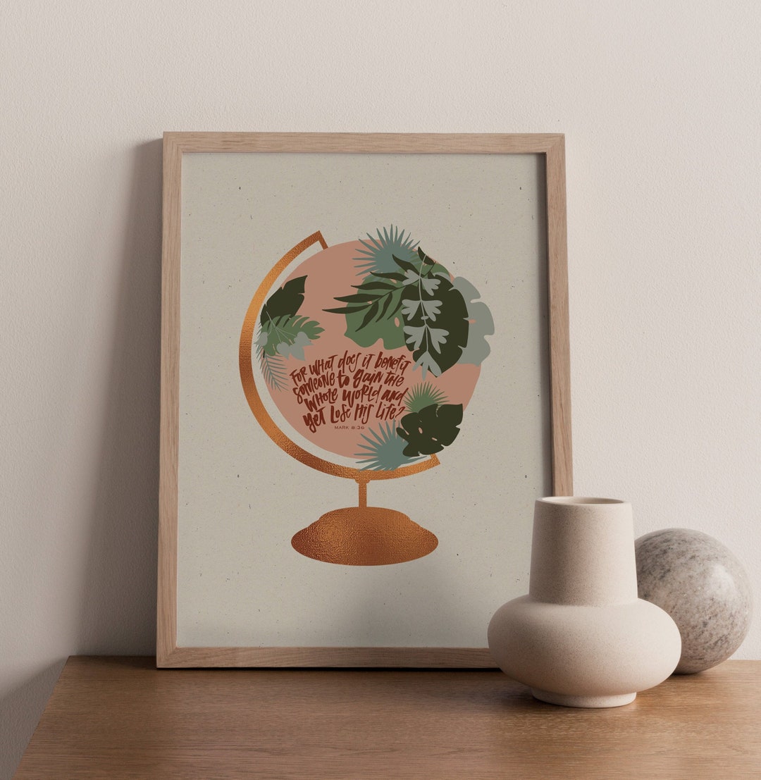 Bible Verse Wall Art, Bohemian Art Print, Mark 8:36 Print, Christian ...