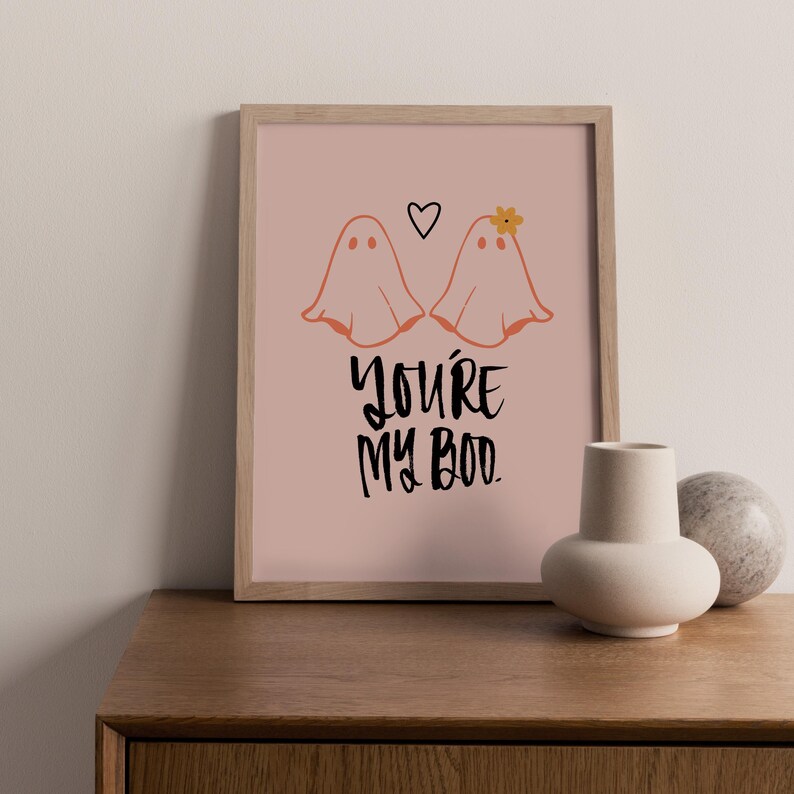 Pink Halloween Print, Boho Halloween Wall Art, Ghost Boho Print, Trendy ...