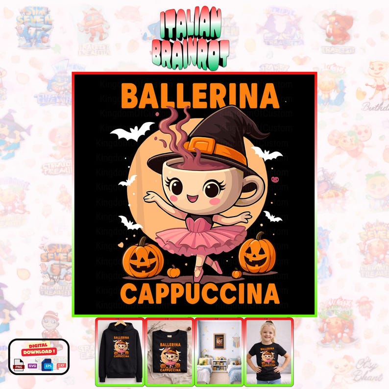Italian Brainrot Ballerina Cappuccina Halloween PNG SVG, Cute Witch ...