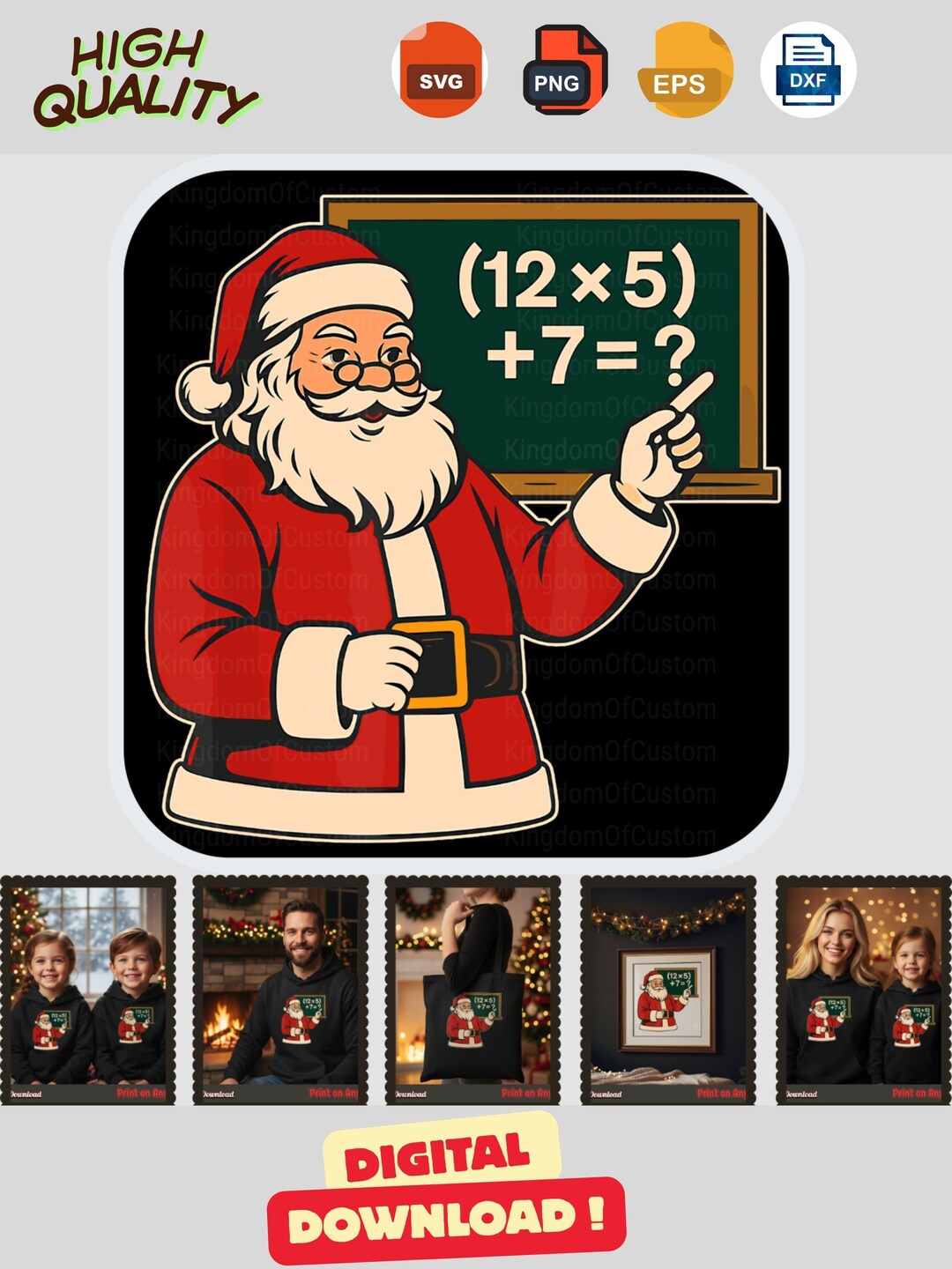Santa Math Christmas PNG SVG – Funny Santa Teaching 67 Equation Digital ...