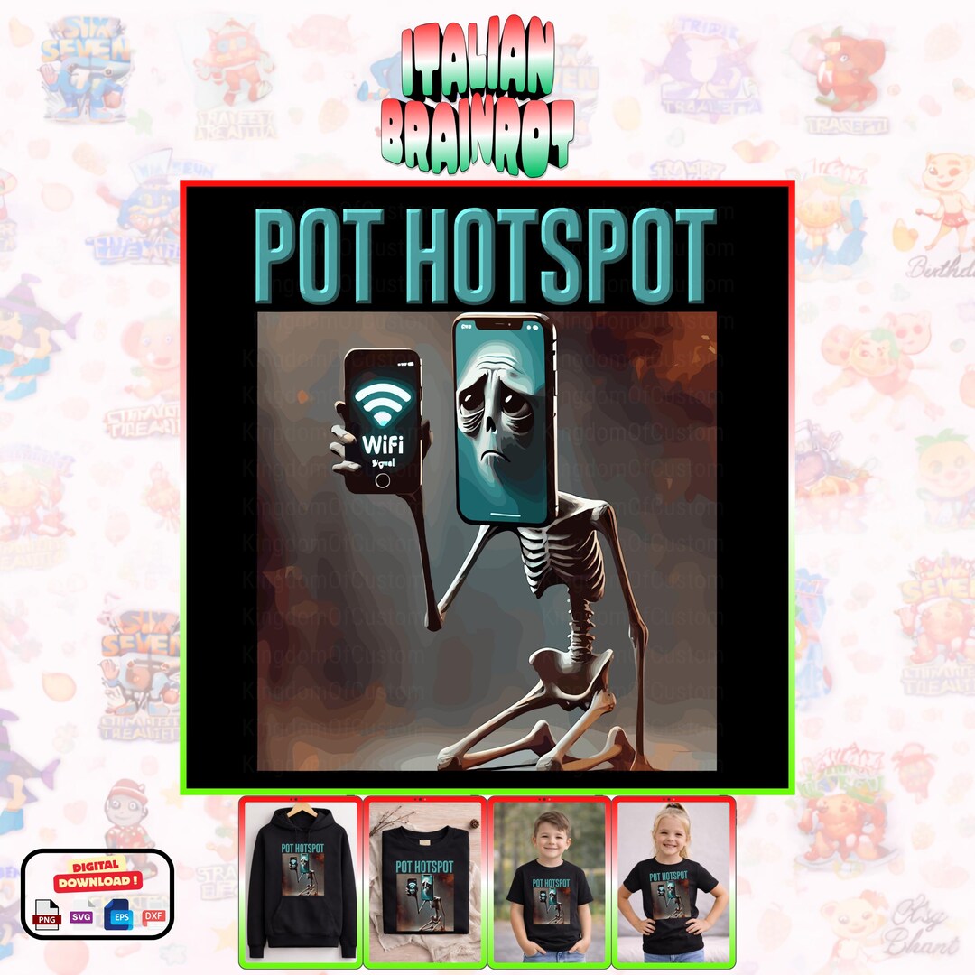 Italian Brainrot Pot Hotspot Meme: Skeleton Phone Clipart (digital ...