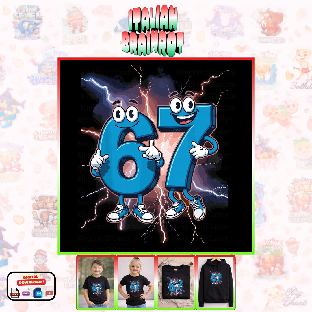 Italian Brainrot 67 Cartoon Numbers PNG SVG, Funny Blue Digits Clipart ...